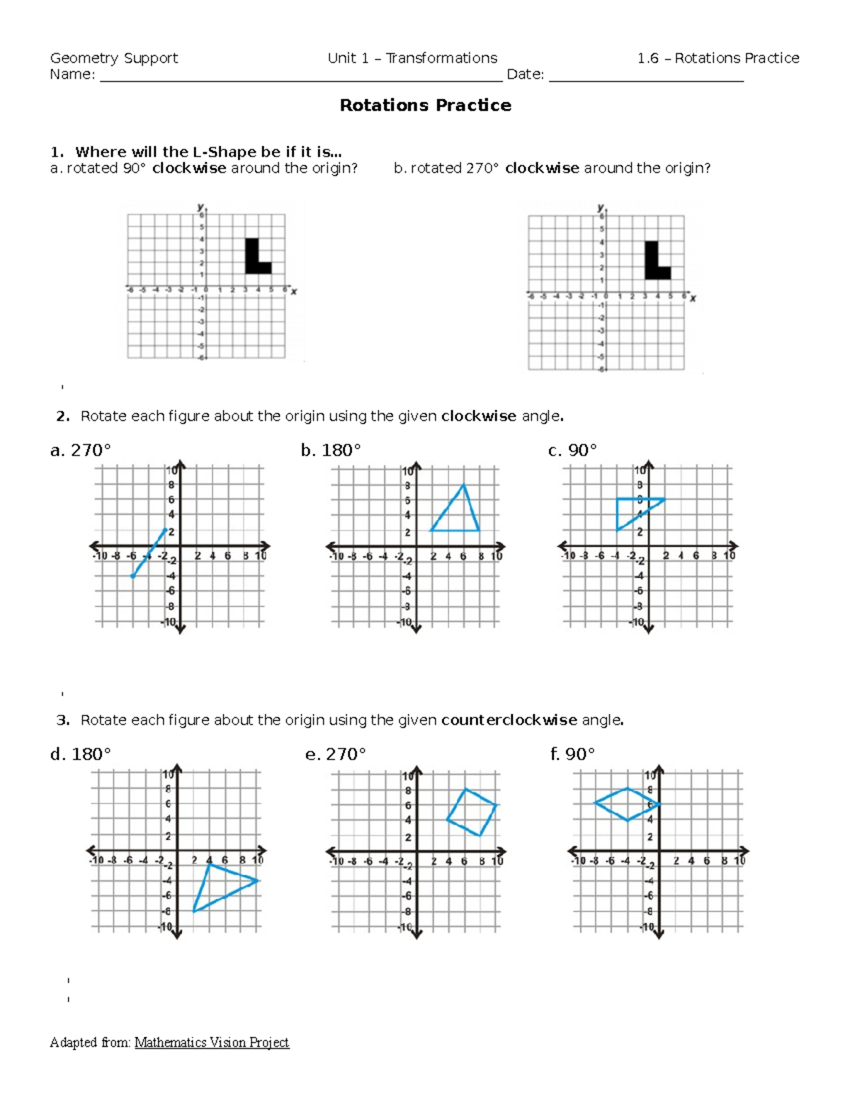 Geometry 1.6 - Transformations: Rotations Practice Exercises - Studocu