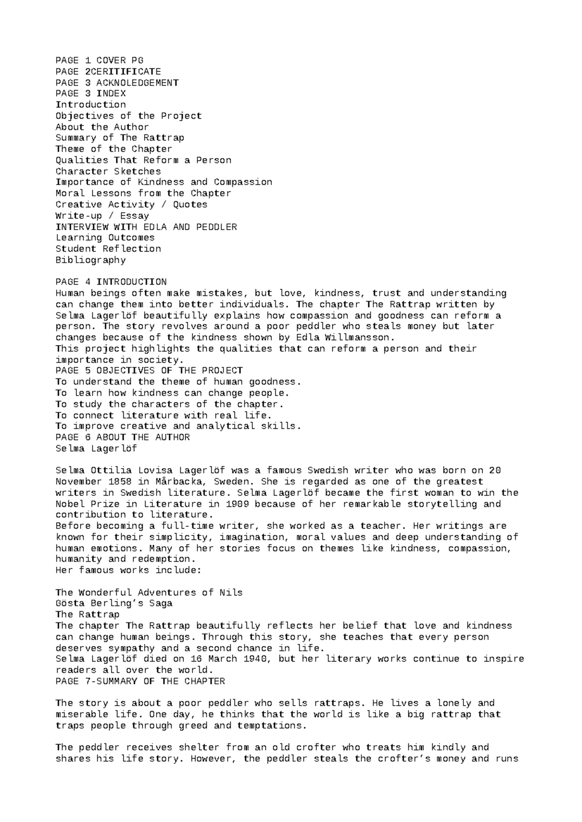 English Project: The Rattrap (Class 12) - Themes of Kindness and ...