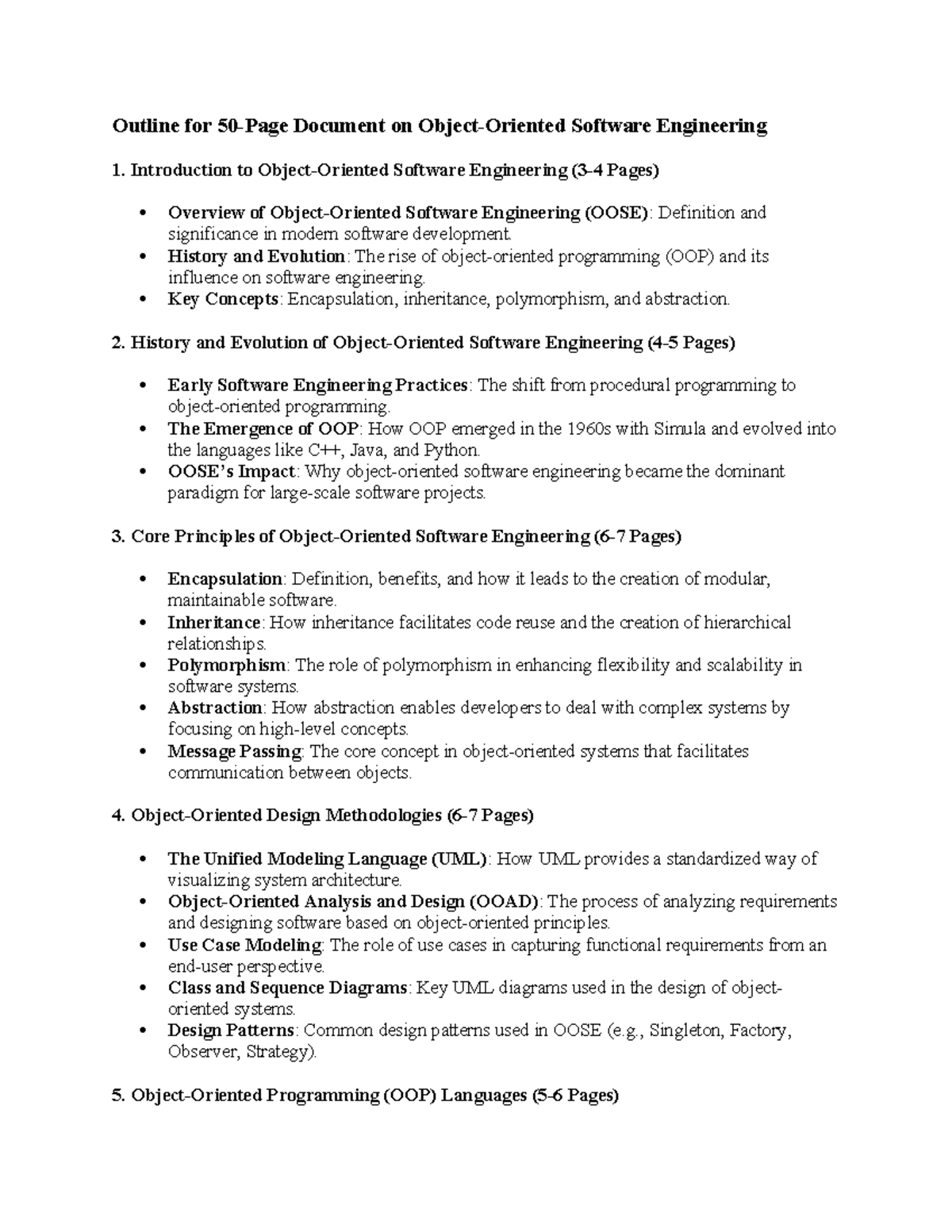 Object oriented software Engineering - Outline for 50-Page Document on Object-Oriented Software ...