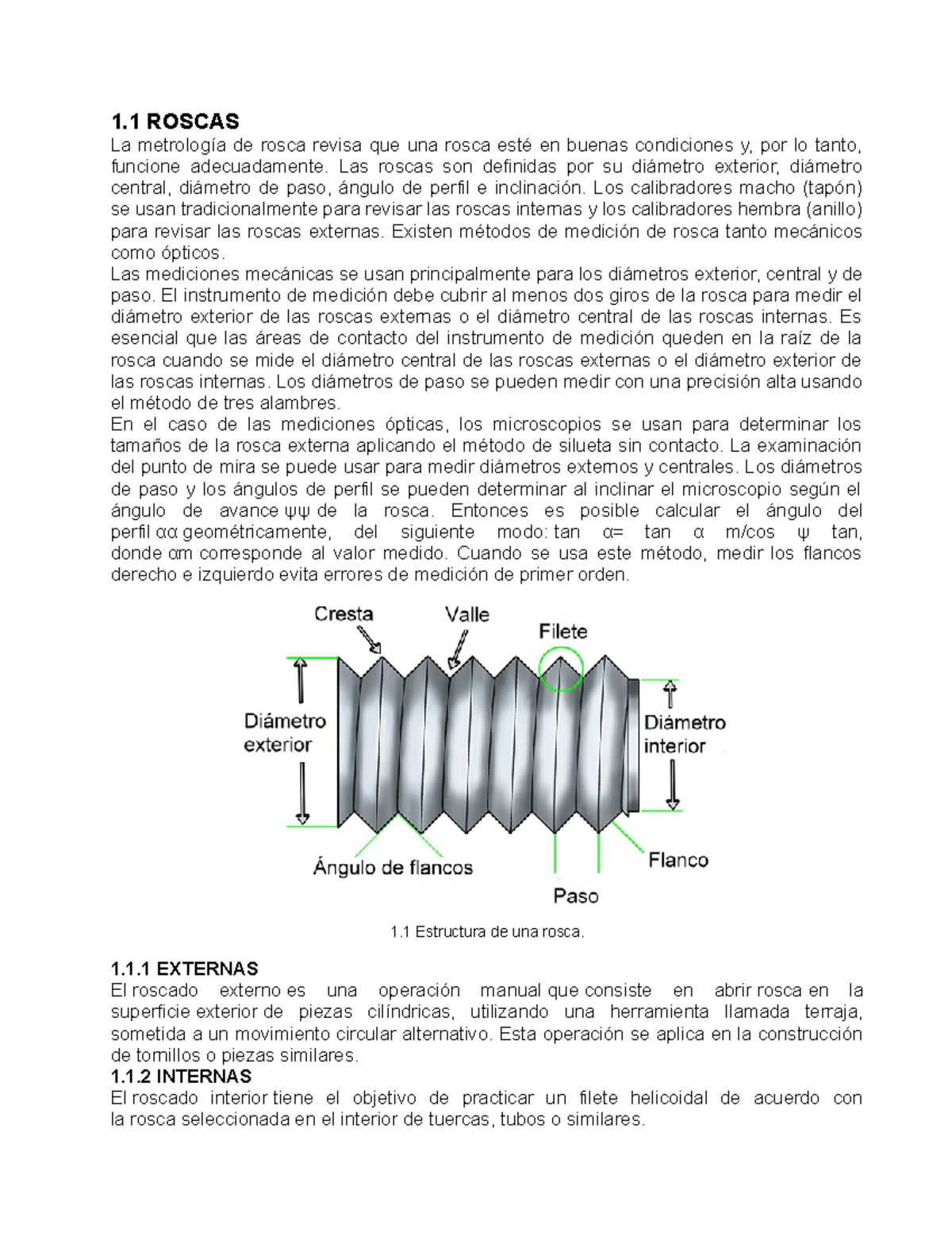 Estudio sobre Roscas y Engranajes: Dimensiones y Tipos - Studocu
