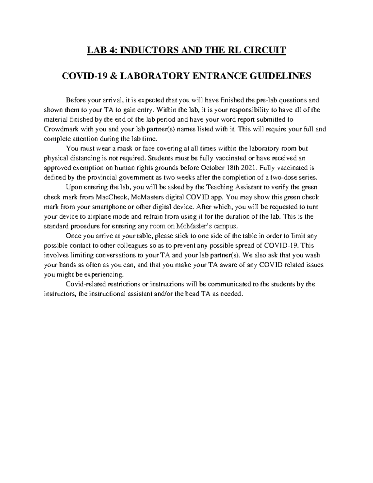 Lab4 manual, 1e03, - LAB 4: INDUCTORS AND THE RL CIRCUIT COVID- 19 ...