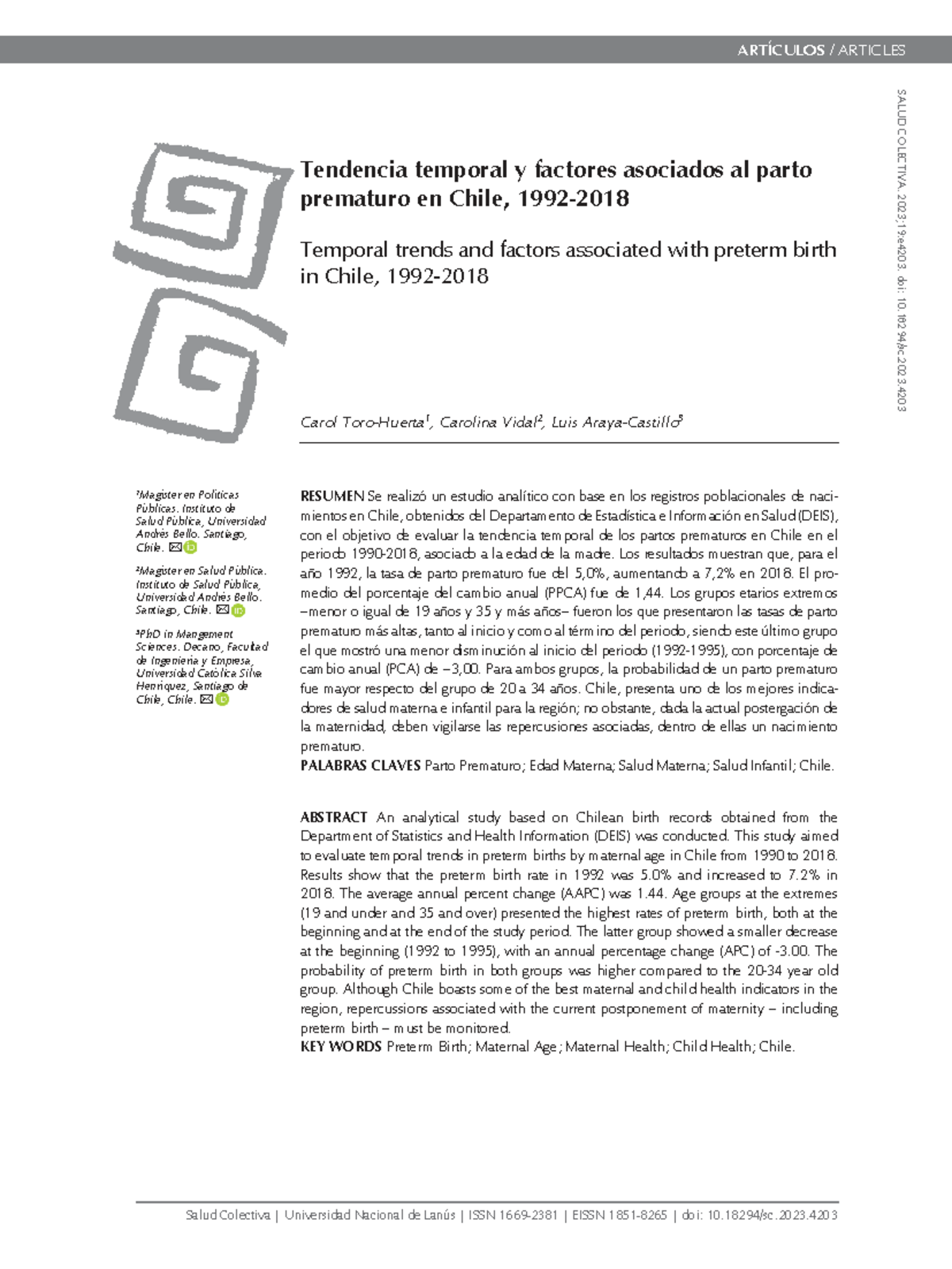 Tendencias y Factores del Parto Prematuro en Chile (ART 101) - Studocu
