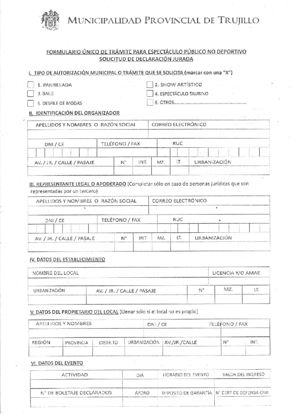 Formulario Único de Trámite para Espectáculo Público No Deportivo - Studocu