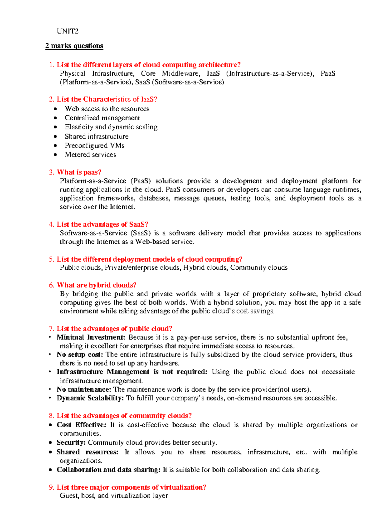 Cloud Computing Unit 2 & 3: Key Concepts and Questions - Studocu