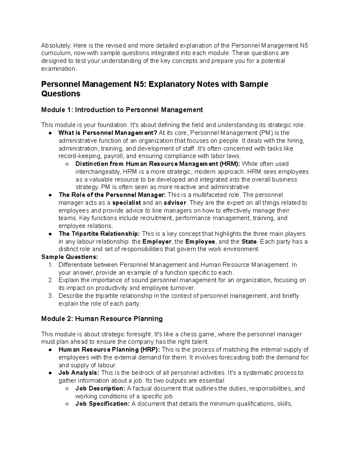 Personnel Management N5: Detailed Curriculum with Sample Questions ...