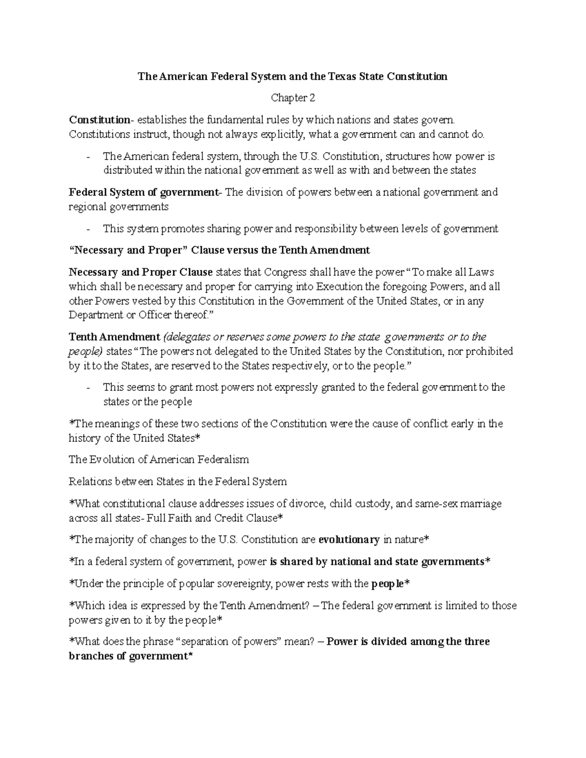 Chapter 2: The American Federal System & Texas Constitution - POSI TX ...