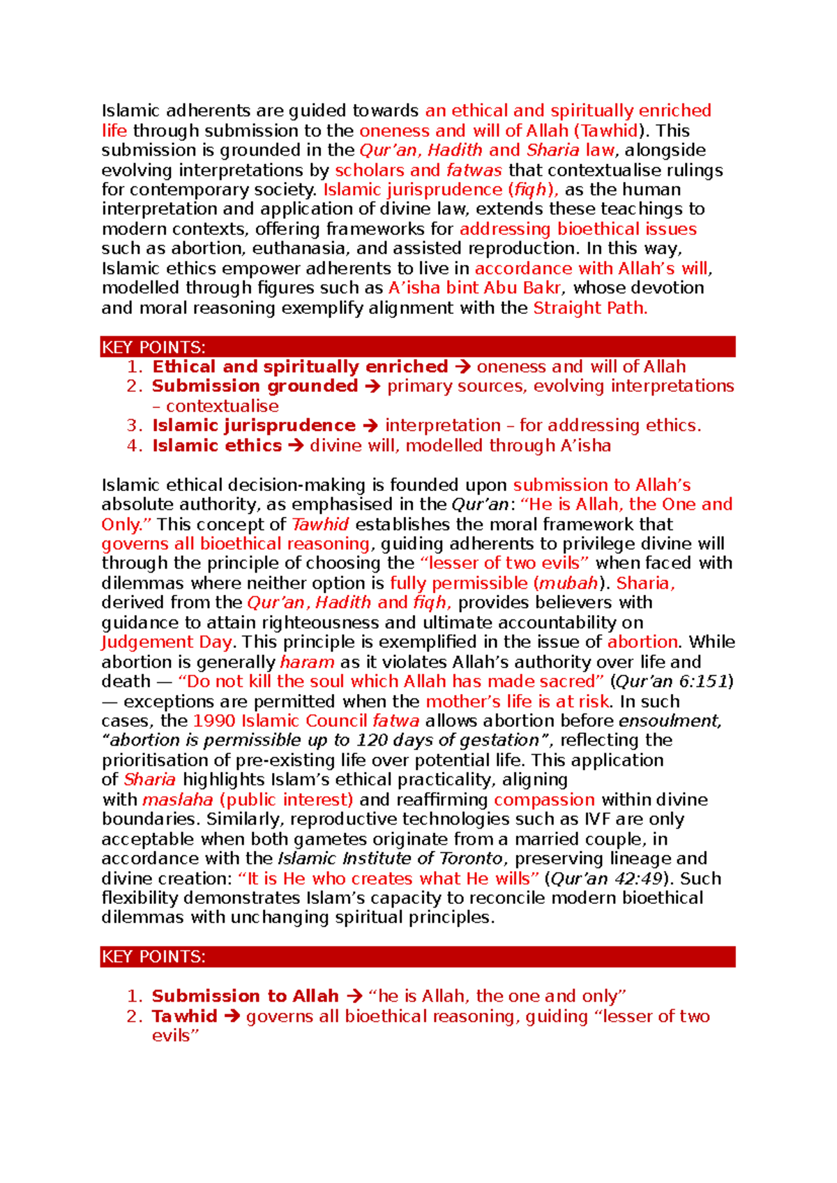 Islamic Ethics and Bioethics: A Study of Tawhid and Sharia Law - Studocu