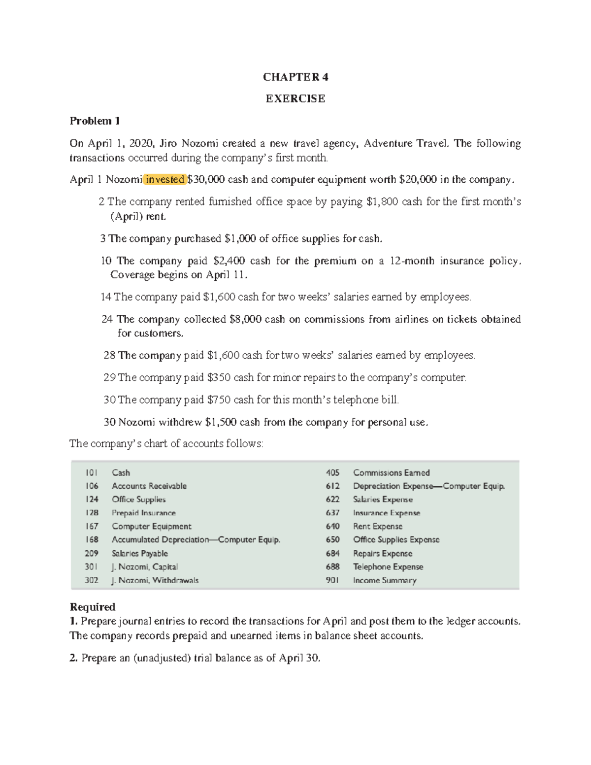 PA-Chapter 4-Exercise: Journal Entries & Trial Balances Analysis - Studocu