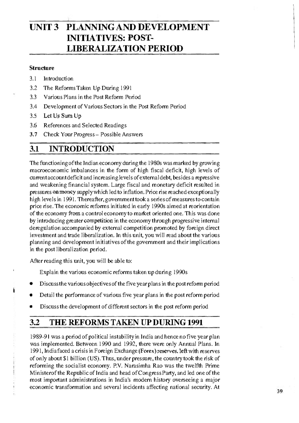 Post reform plans - good - UNIT 3 PLANNING AND DEVELOPMENT INITIATIVES: POST- LIBERALIZATION ...