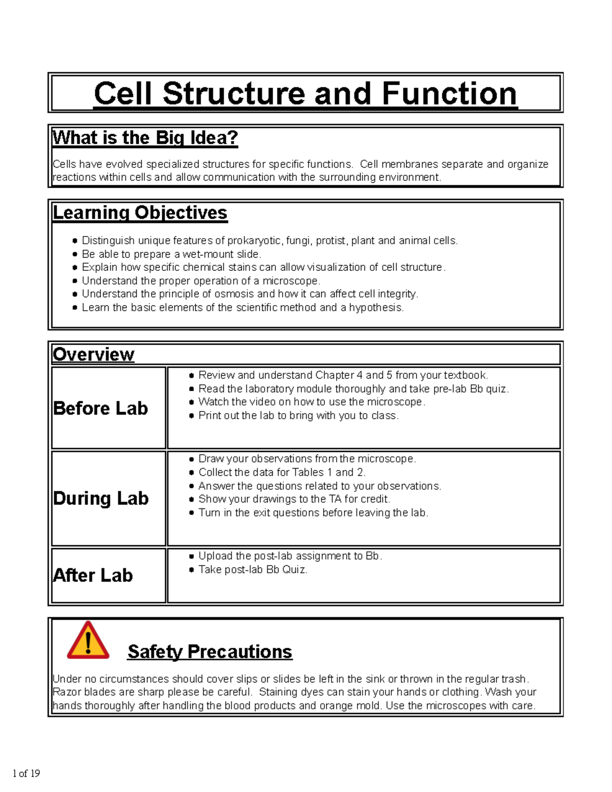 Cell Structure and Function Lab 2 - Cell Structure and Function What is ...
