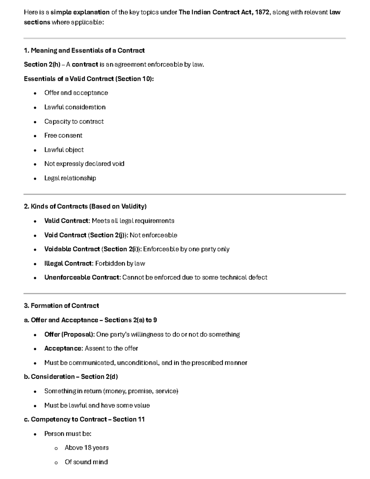 LAB - Key Topics of The Indian Contract Act, 1872 and Related Laws ...