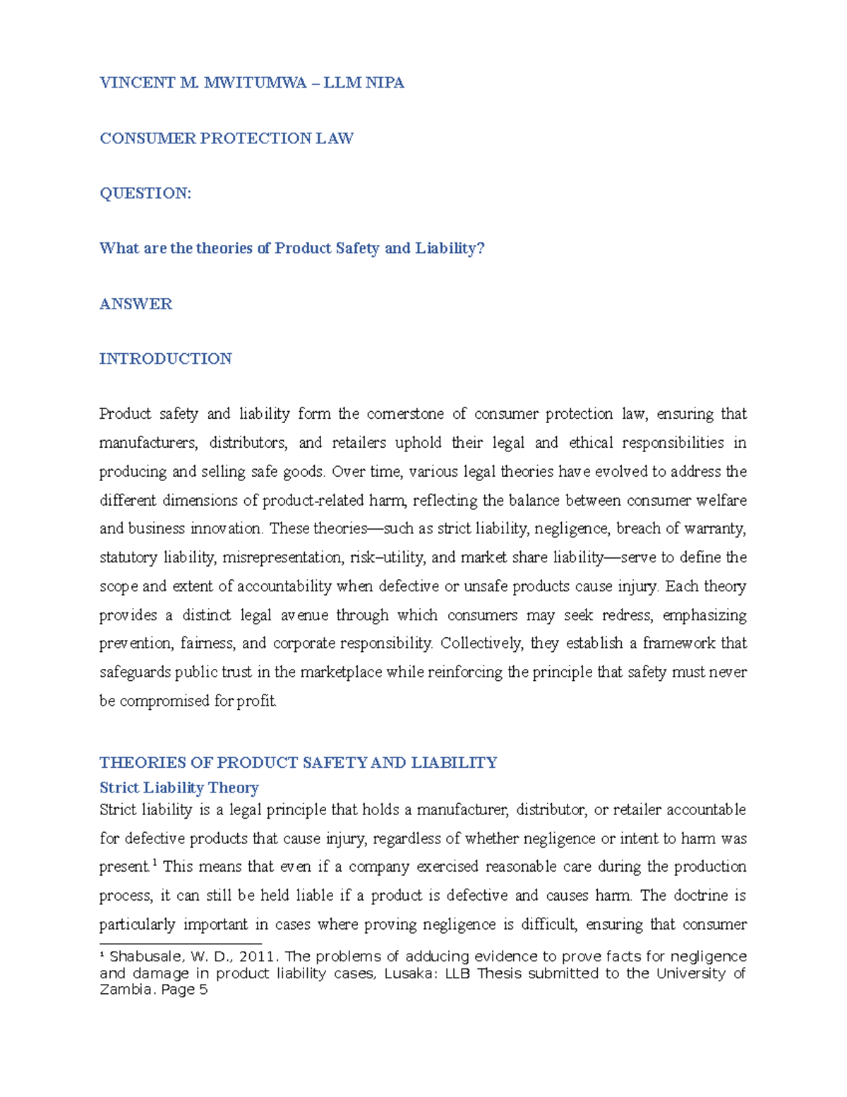 LLM Consumer Protection Law: Theories of Product Safety & Liability ...