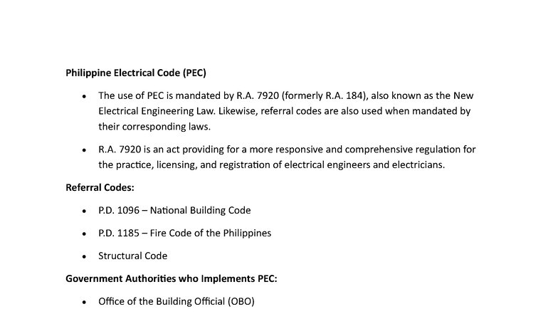 Philippine Electrical Code (PEC) Overview and Standards Guide - Studocu