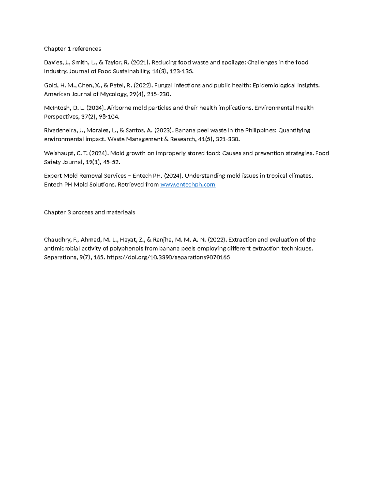 Chapter 3 process and materials - Chapter 1 references Davies, J ...