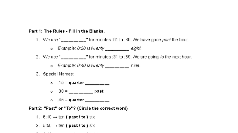 Time Homework: Understanding Time Rules and Fill in the Blanks - Studocu