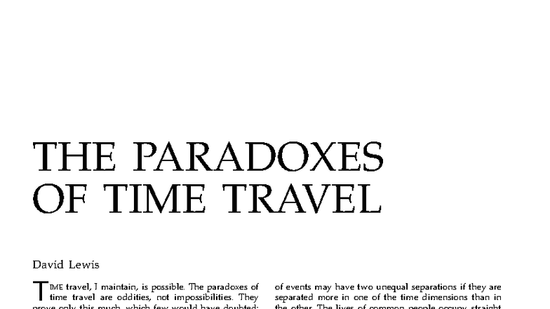 Lewis: Paradoxes of Time Travel - An Analysis of Possibilities - Studocu