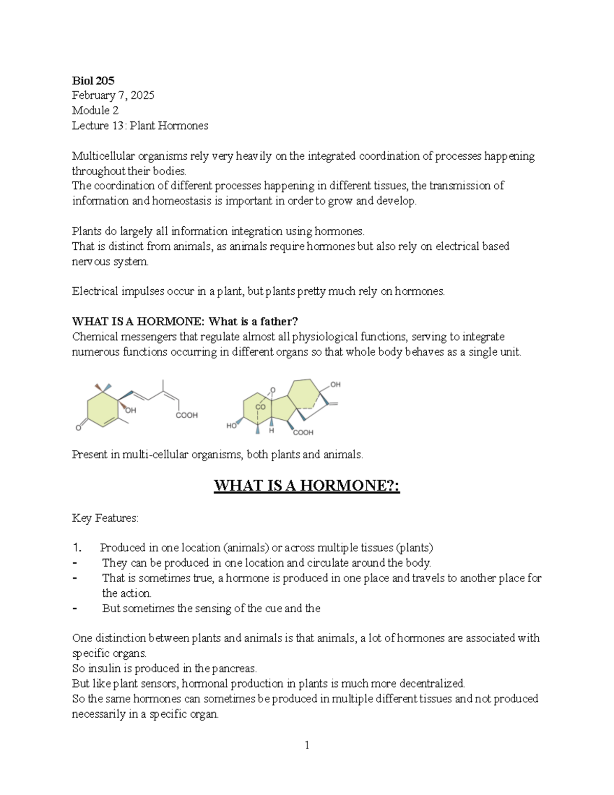 Biol 205 lecture 13 plant hormones - Biol 205 February 7, 2025 Module 2 ...