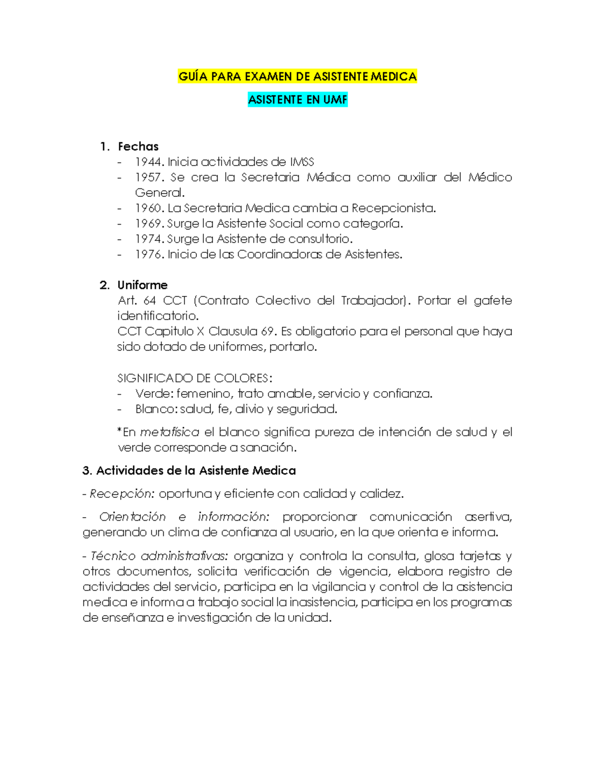 Guía para el Examen de Asistente Médica 2023 - IMSS - Studocu