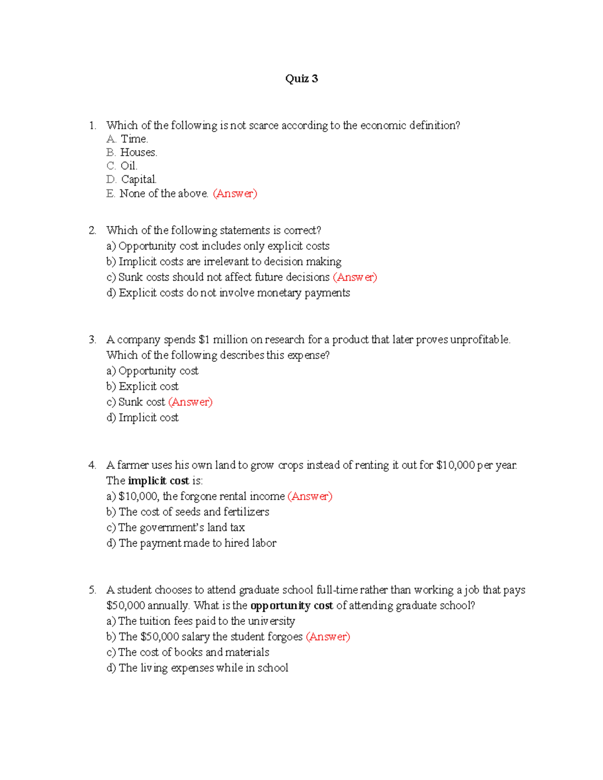Economics Quiz Compilation: Marginal Analysis & Decision Making - Studocu