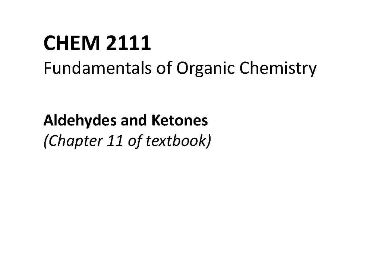 CHEM Lecture 13: Aldehydes and Ketones Overview - Studocu