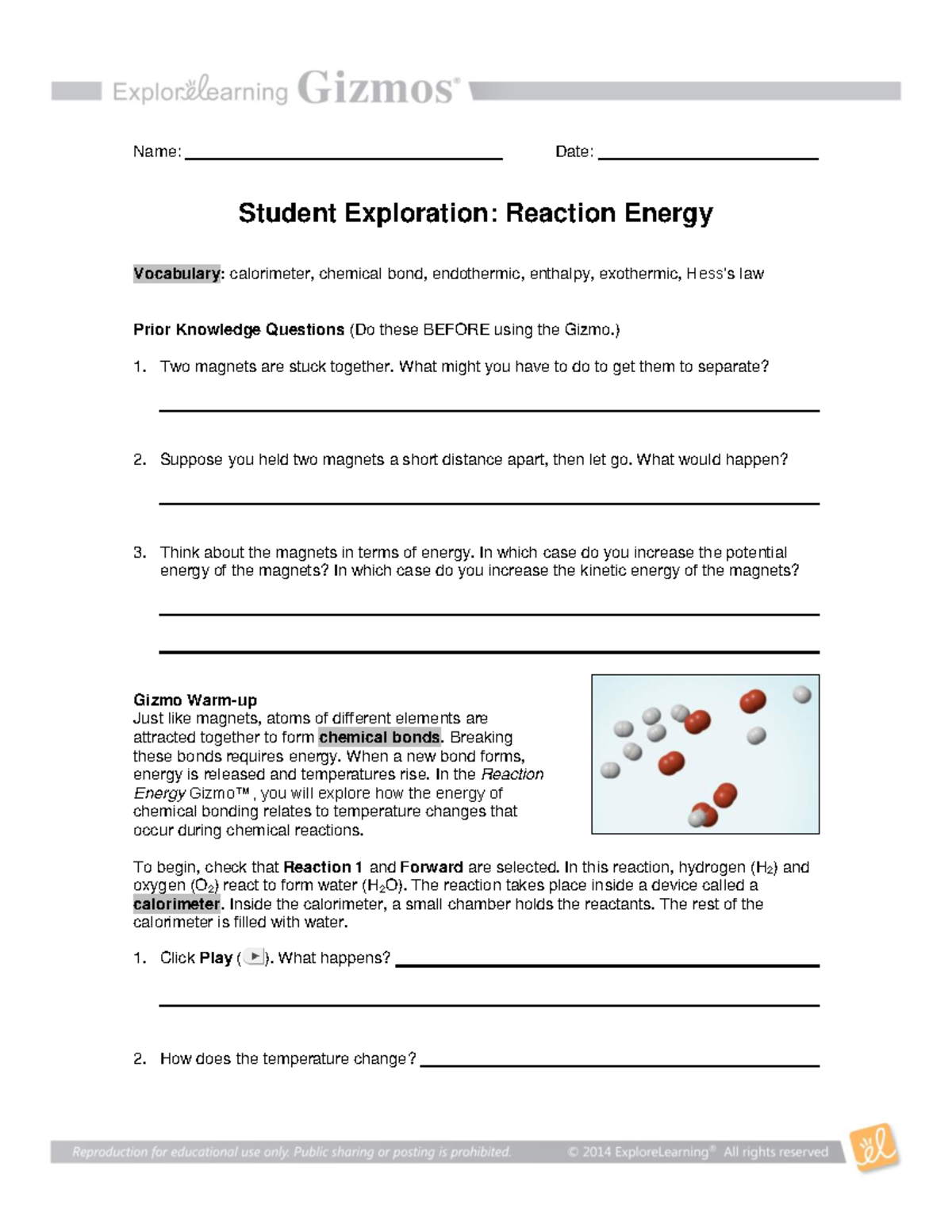Reaction energy practice materials for physics - Name: Date: Student ...