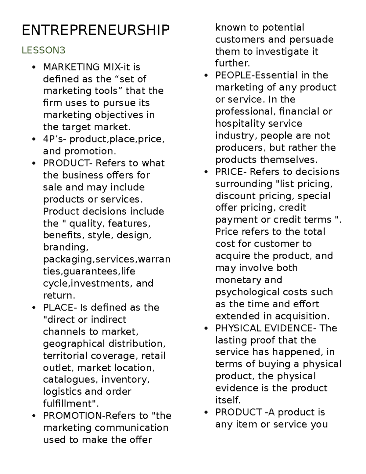 Entrepreneurship lesson 3: Understanding marketing fundamentals - Studocu