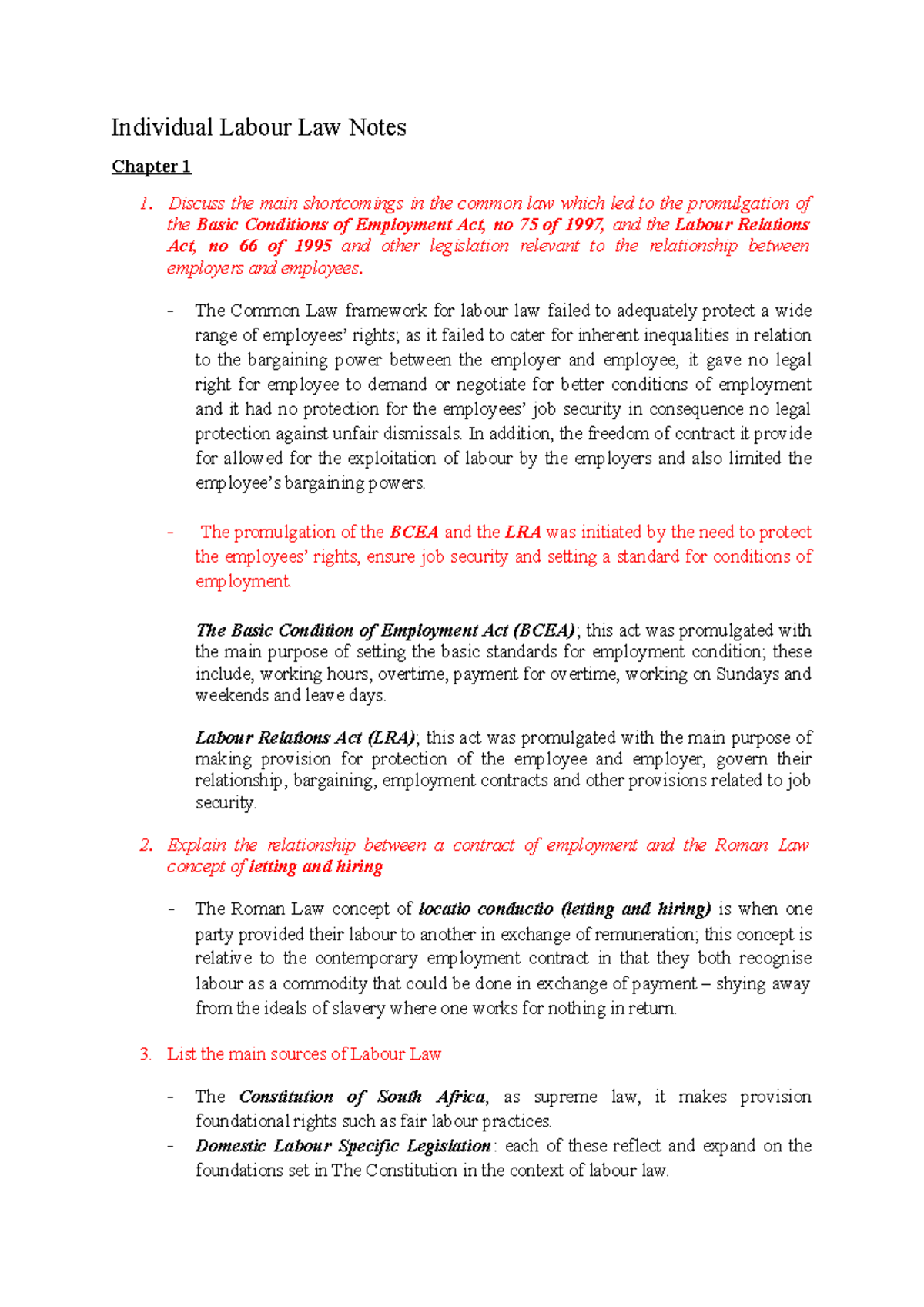 Individual Labour Law Notes: Key Concepts & Legislation Overview - Studocu