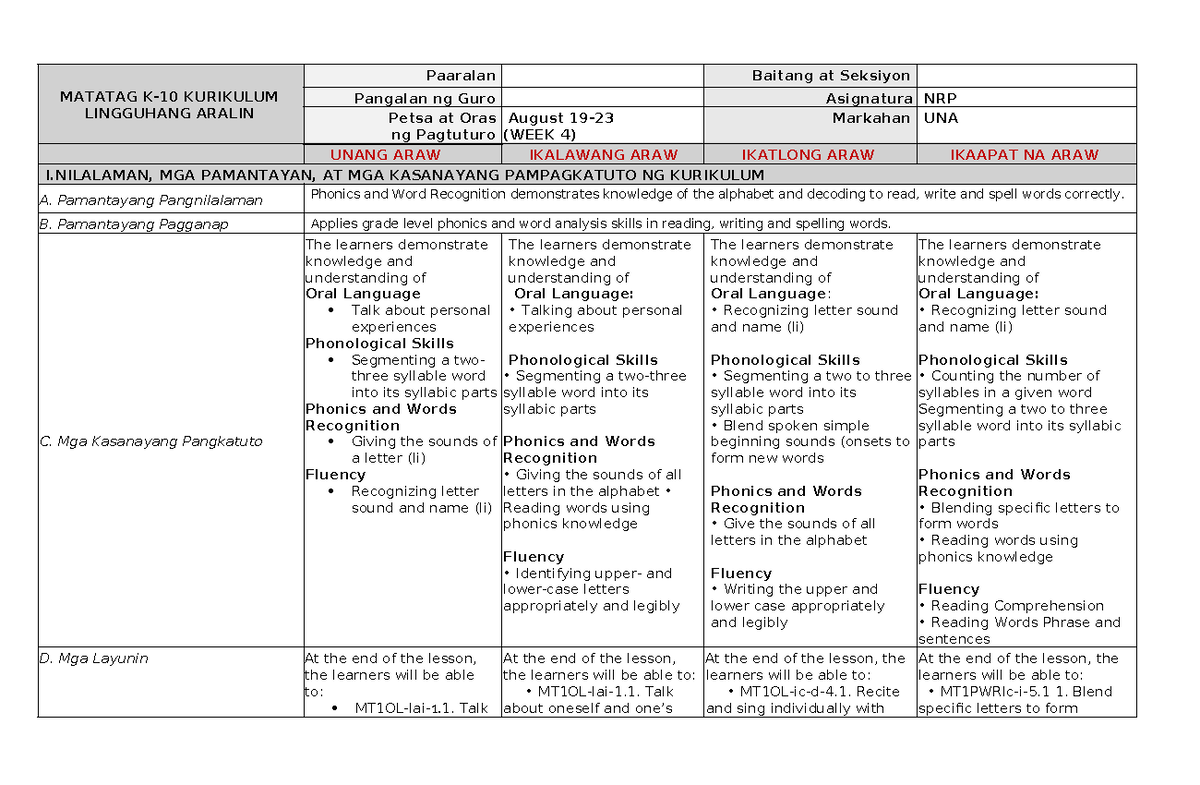 NRP Week 4 Lesson Plan: Phonics and Word Recognition Activities - Studocu