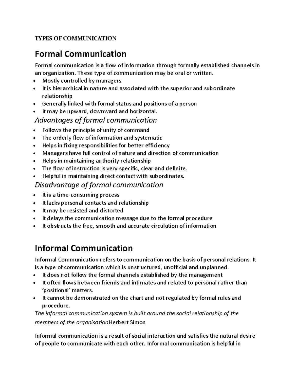 Types OF Communication - TYPES OF COMMUNICATION Formal Communication ...