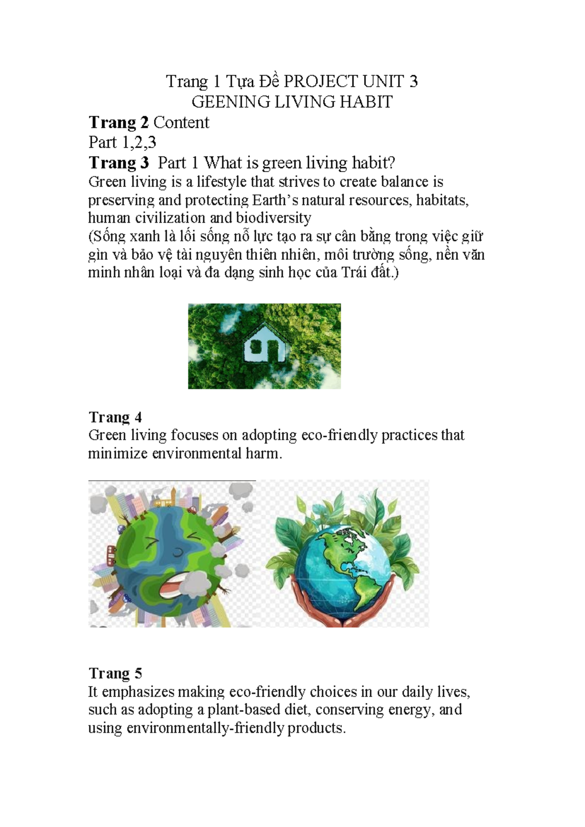 PROJECT UNIT 3: Green Living Habits and Sustainable Practices - Studocu