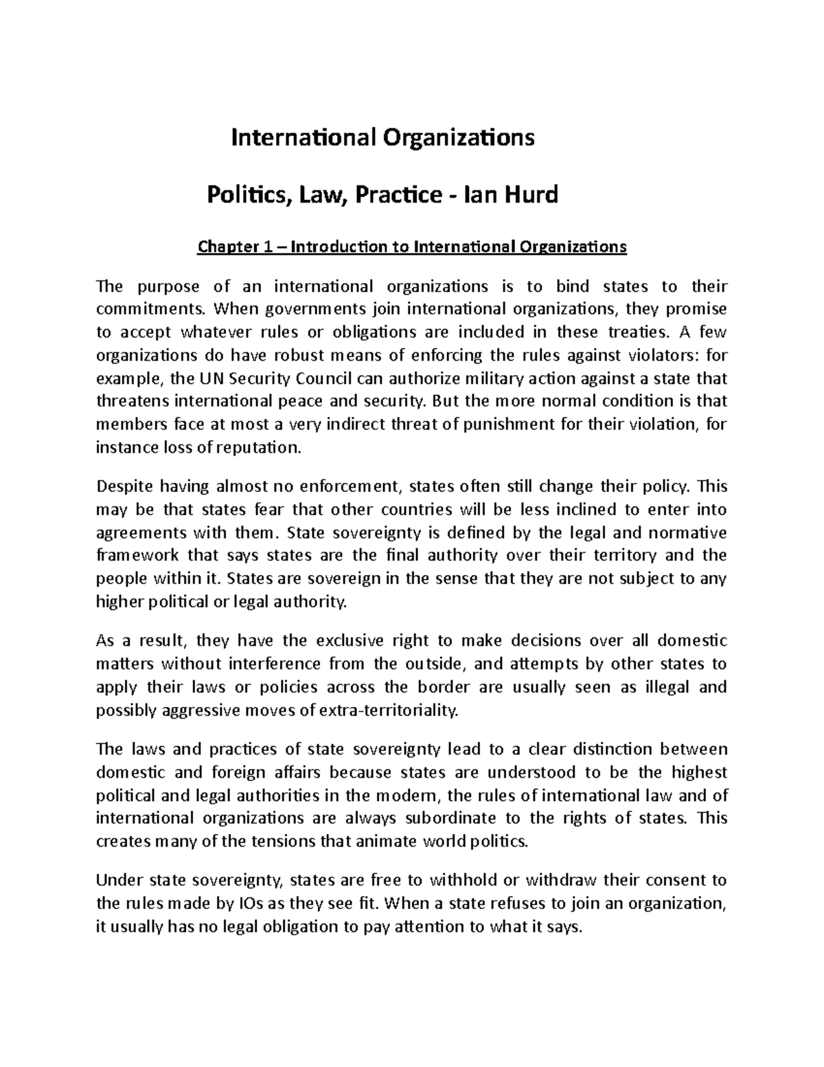 International Organizations Lecture Notes (POL 101) - Studeersnel