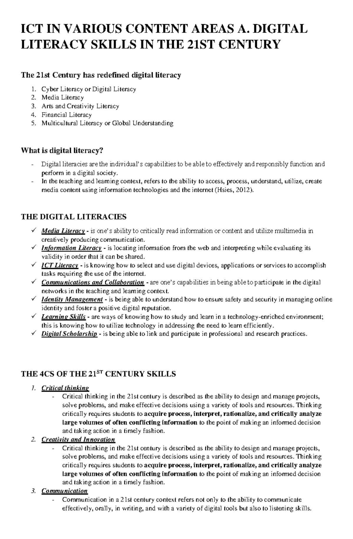 TECHNOLOGY FOR TEACHING AND LEARNING: ICT Literacy Skills in the 21st ...