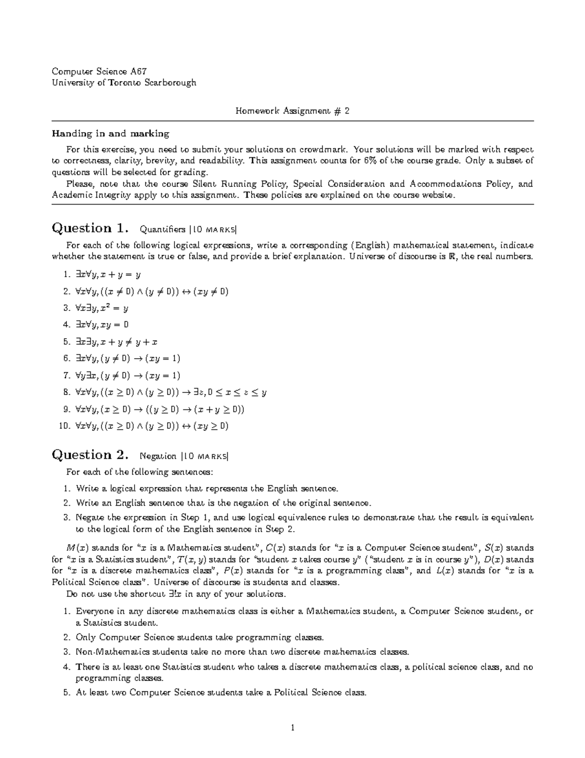Computer Science A67 - Homework Assignment 2 Guidelines and Questions - Studocu