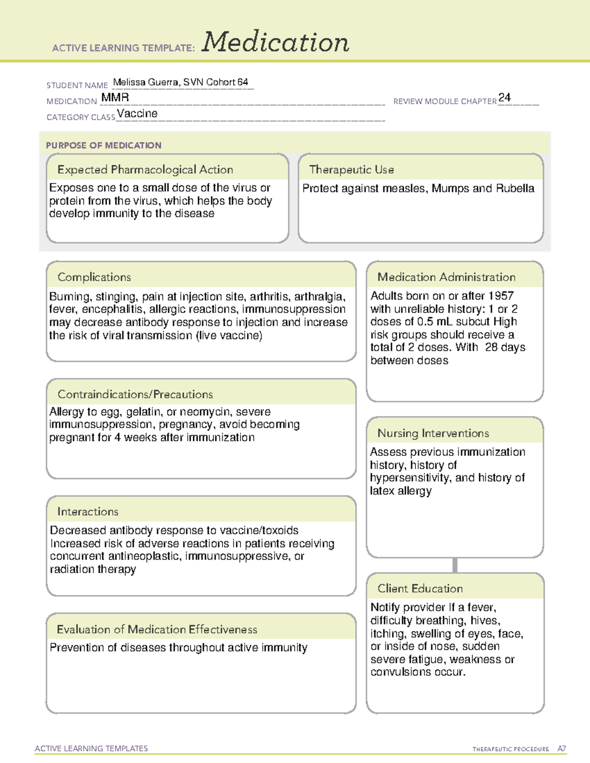 Mmr Vaccine Med Card - Active Learning Template for SVN 64 - Studocu