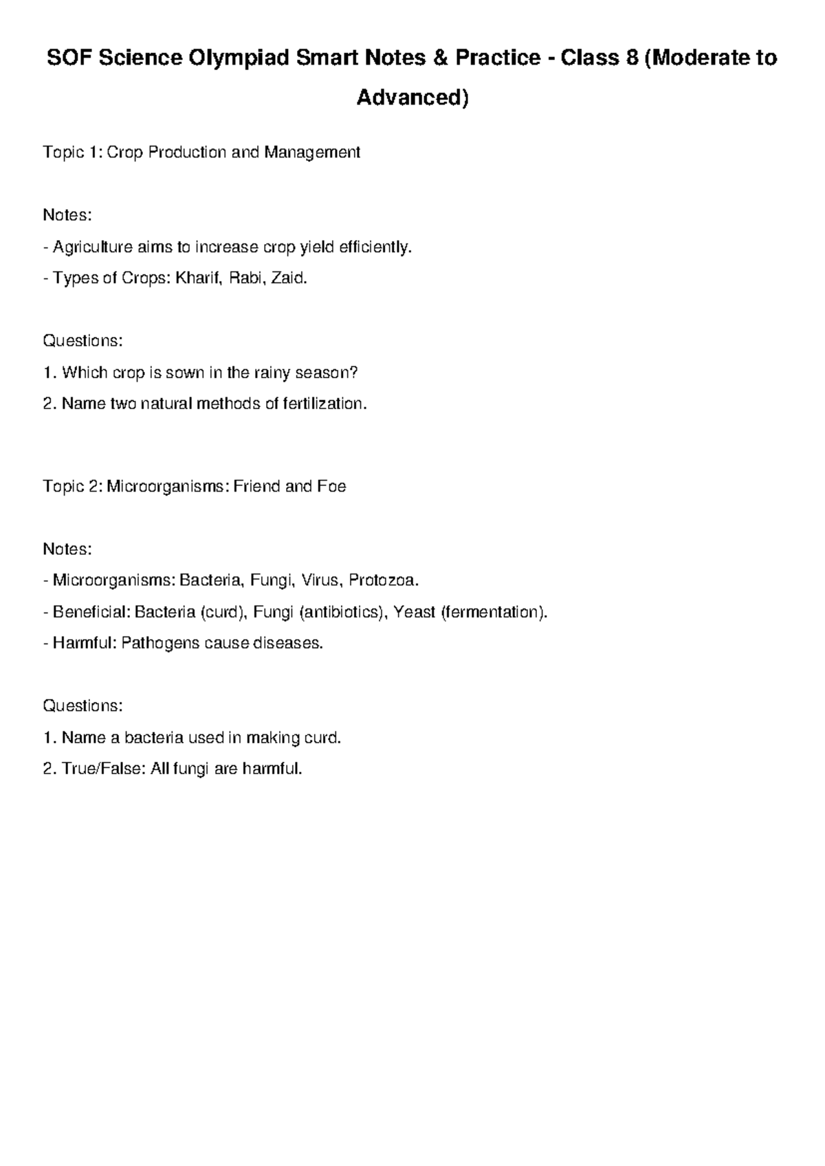 SOF Science Olympiad Class 8 - SOF Science Olympiad Smart Notes ...