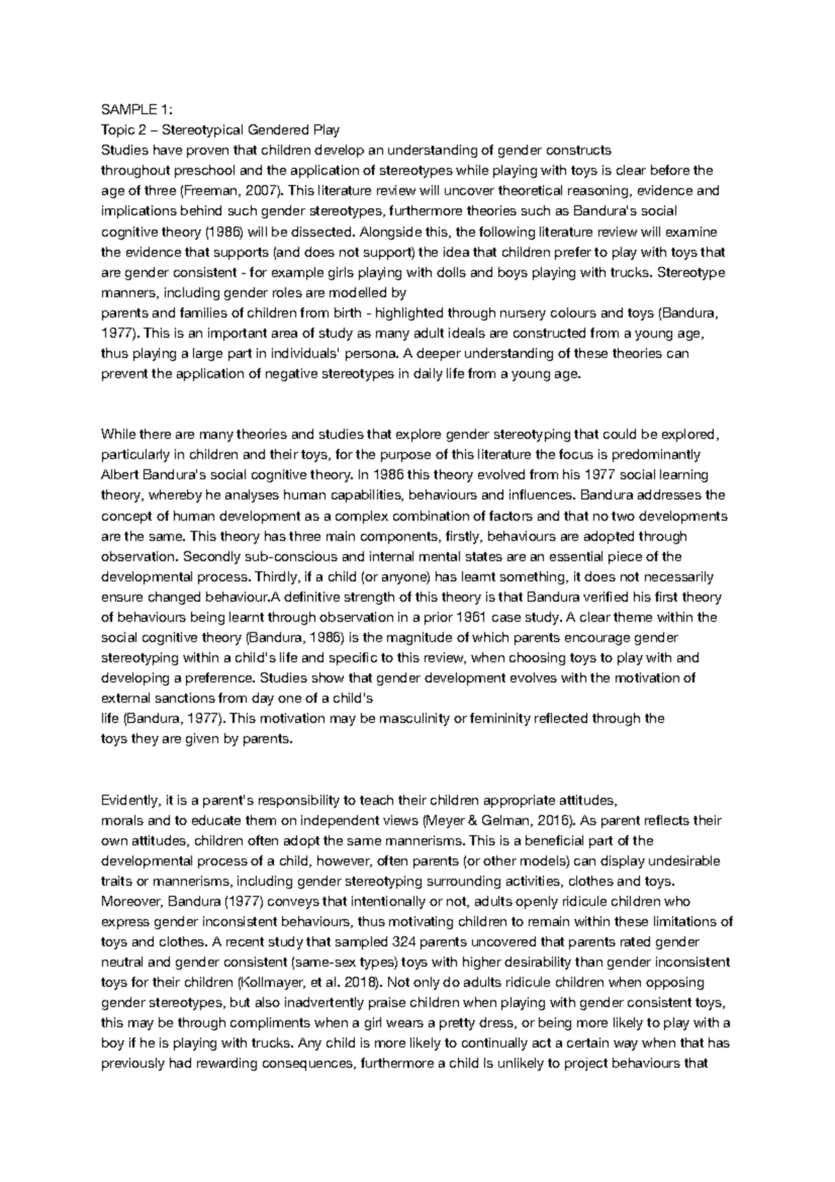 DP - Literature Review Sample S 2 - SAMPLE 1: Topic 2 – Stereotypical ...