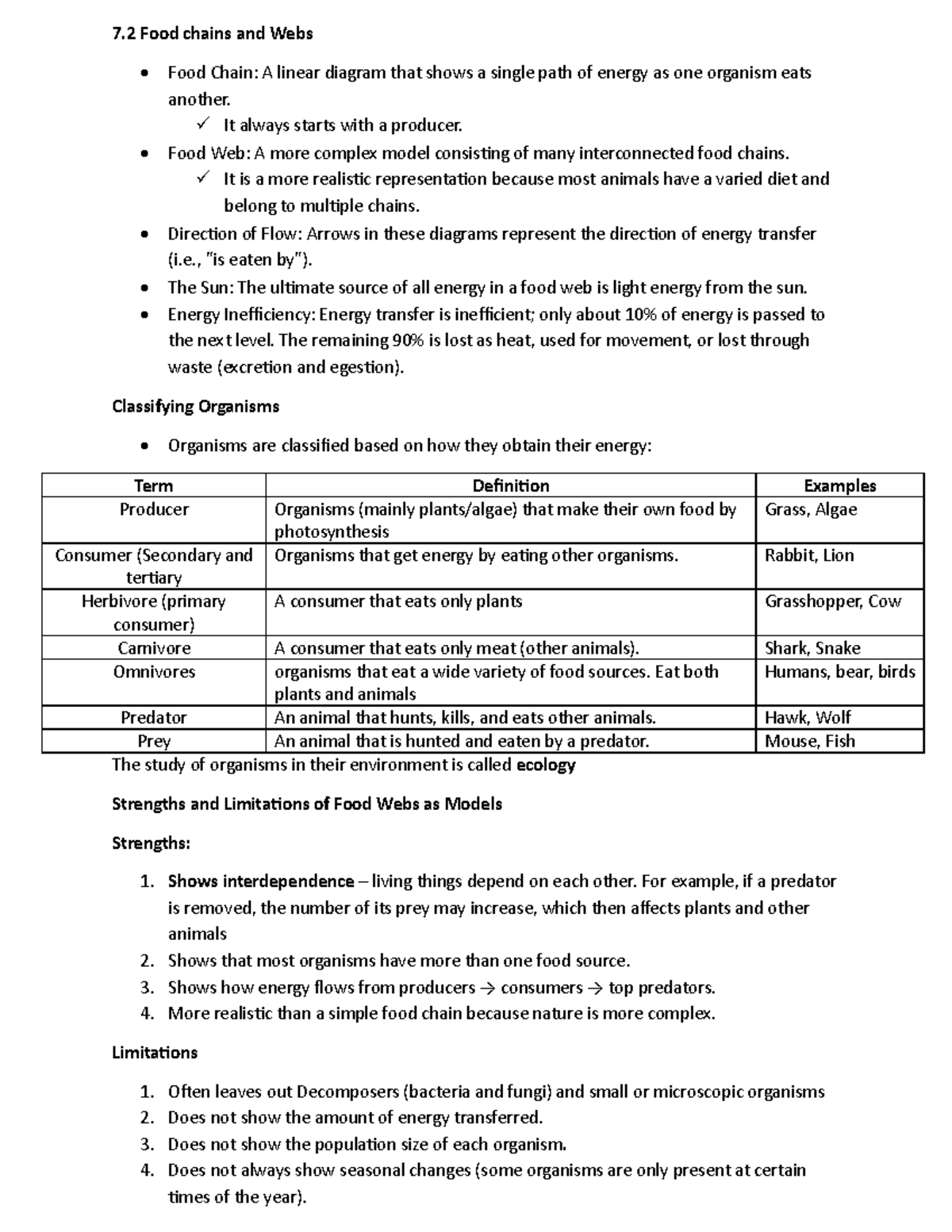 7.2 Food Chains and Webs: Understanding Energy Flow and Ecology - Studocu