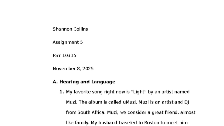 SCollins Assignment 5: Hearing, Language & Visual Perception PSY 10315 ...