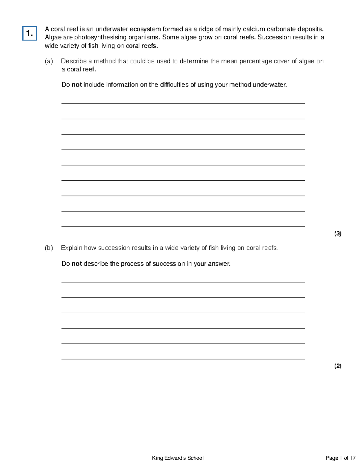 Exampro: Populations and Evolutions - Coral Reefs & Biodiversity ...