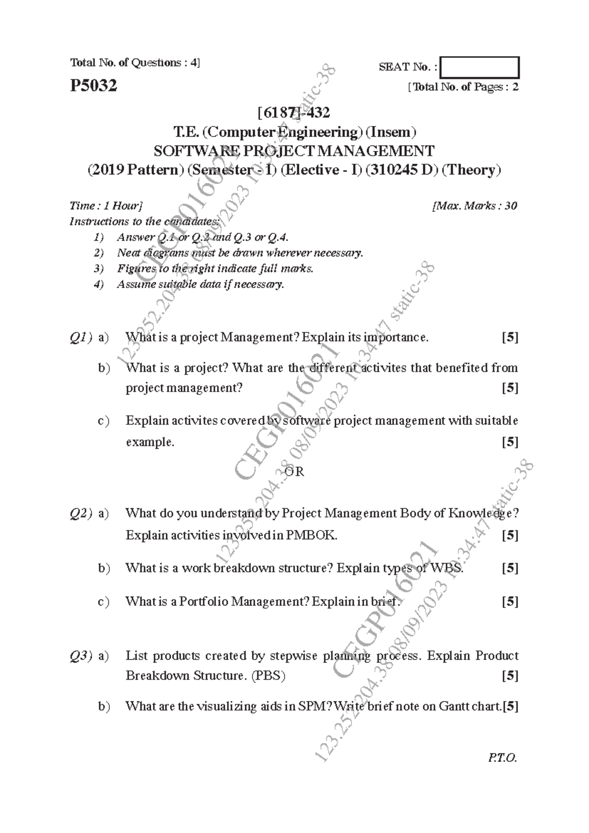 SPM-310245 D Insem Exam Questions for Software Project Management - Studocu