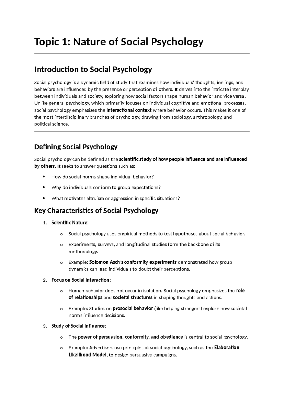 GE-3 Social Psychology Unit 1: Key Concepts and Theories Notes - Studocu