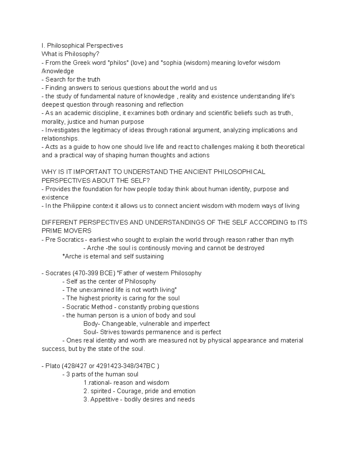 Psych 100 - Summary of Philosophical Perspectives on the Self - Studocu