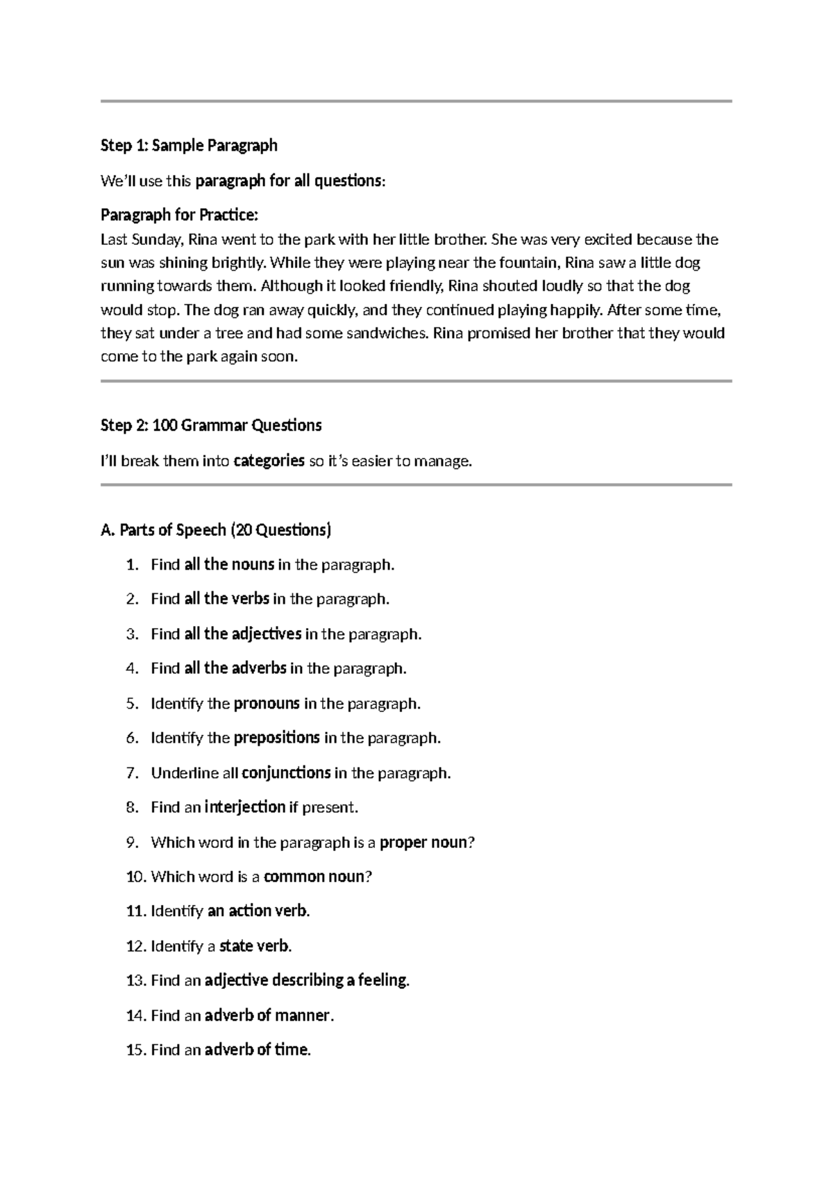 Eng Grammar SWS: Sample Paragraph & 100 Grammar Questions - Studocu