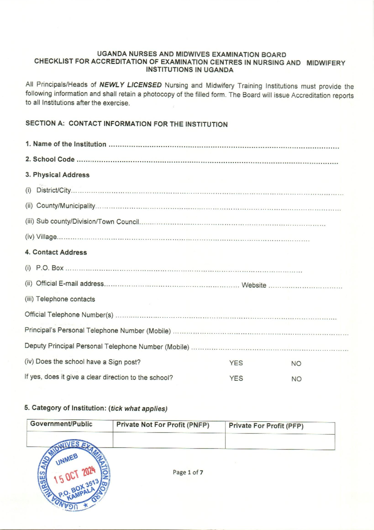 Accreditation Checklist for Nursing & Midwifery Institutions - UNMEB ...