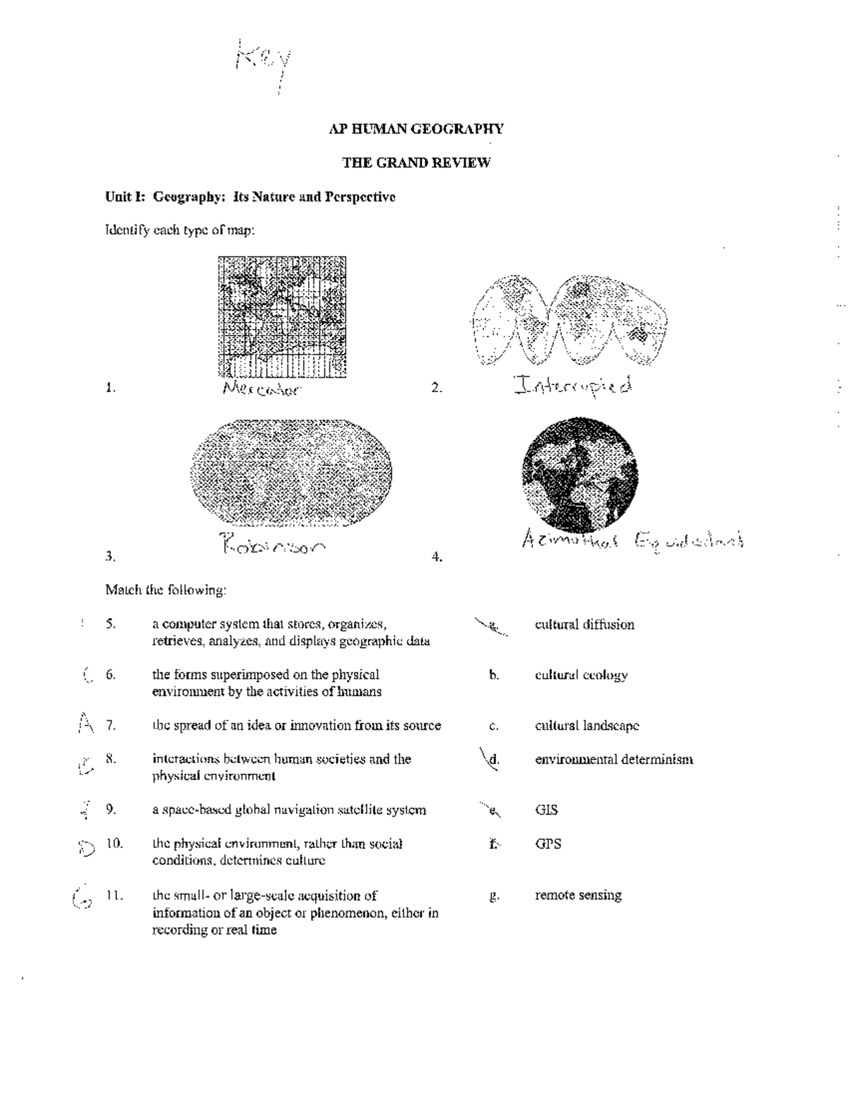 Unit I AP HUMAN GEOGRAPHY THE GRAND REVIEW: Key Concepts and Maps - Studocu