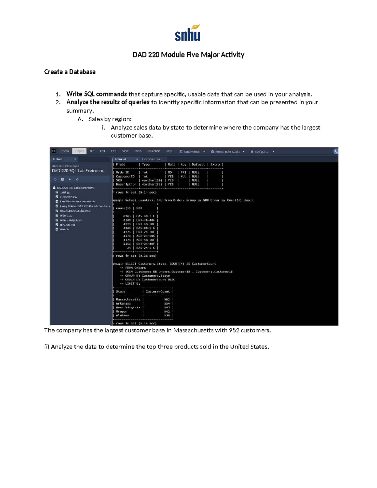 DAD 220 Module 5 Major Activity: Database Analysis & Findings - Studocu