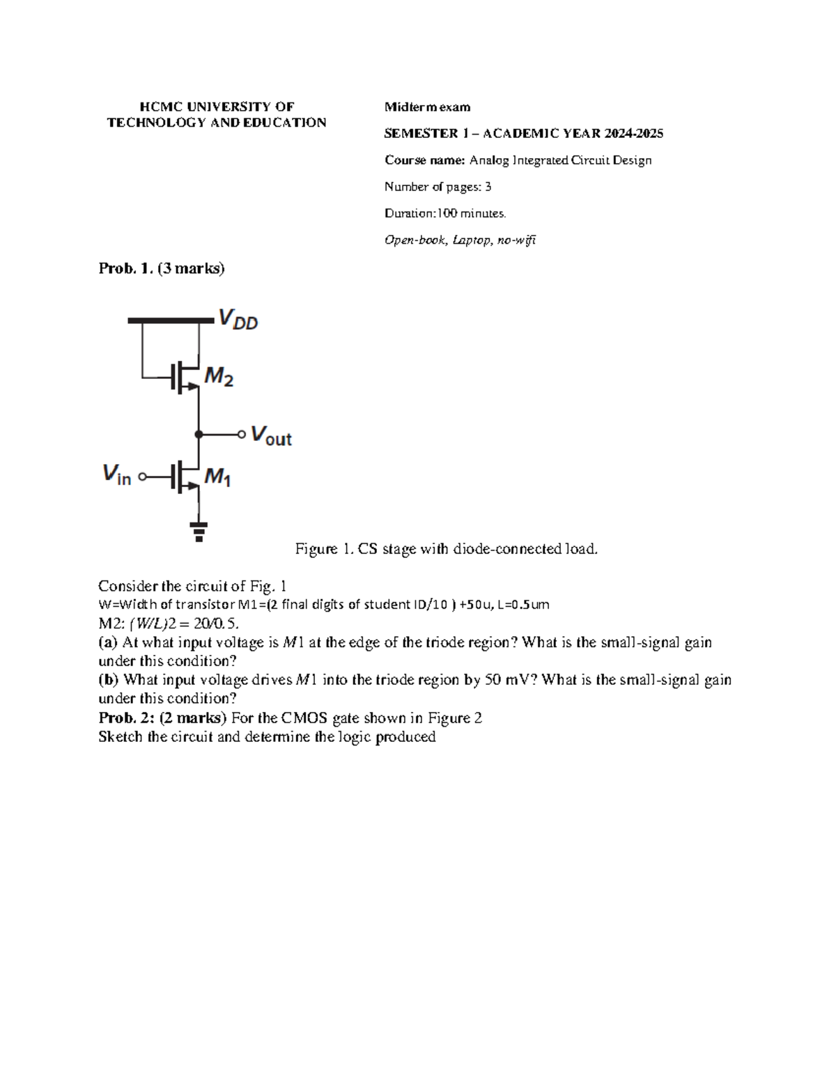 Midterm Exam HKT 1 2024: Analog Integrated Circuit Design Notes - Studocu