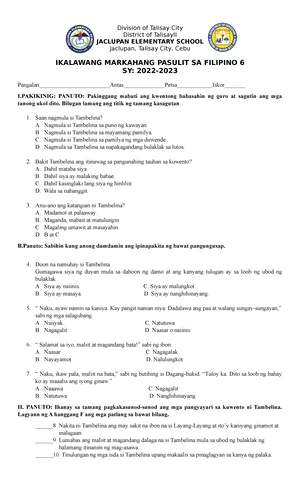 Filipino 6 Q4 PT - periodical exam - FILIPINO 6 4 TH QUARTER - Studocu