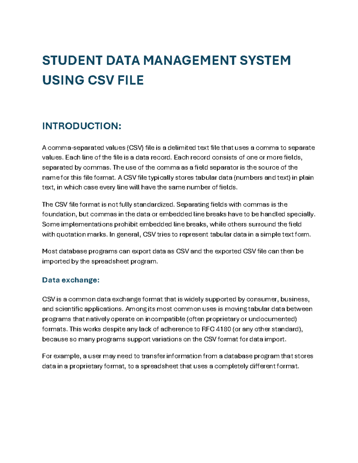 STUDENT DATA MANAGEMENT SYSTEM: CSV File Overview and Usage - Studocu