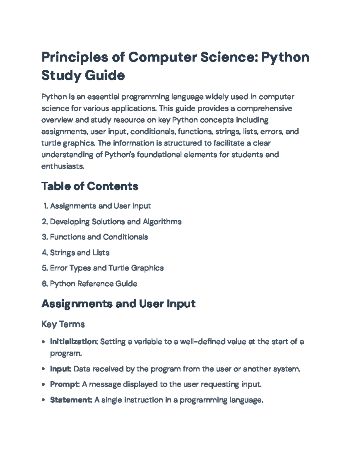 Comprehensive Python Study Guide for CS101 Principles of Computer ...